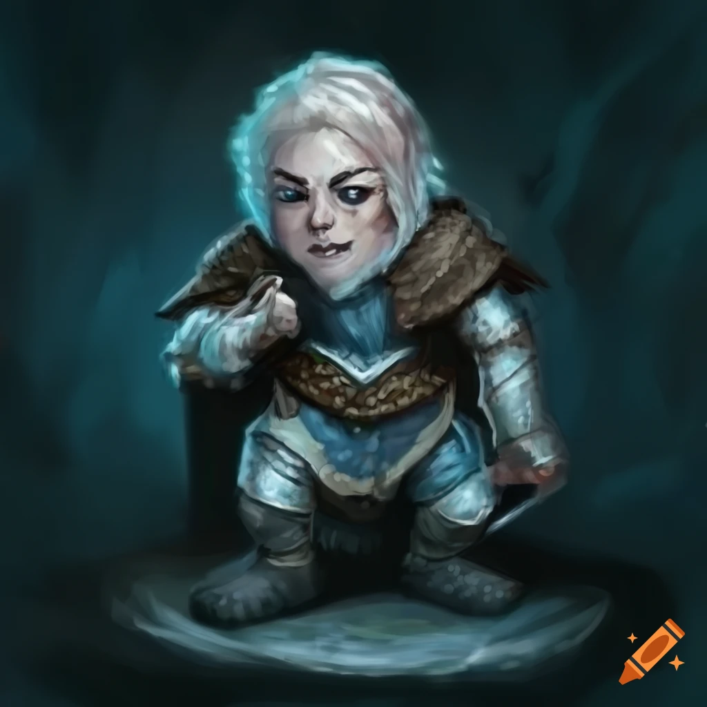 Halfling knight named lou wielding the sacred frost wath on Craiyon