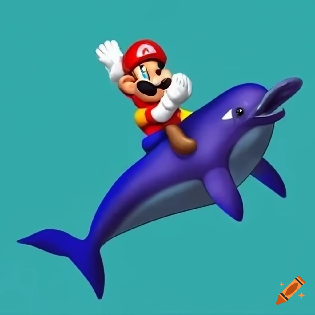 Mario riding a dolphin on Craiyon