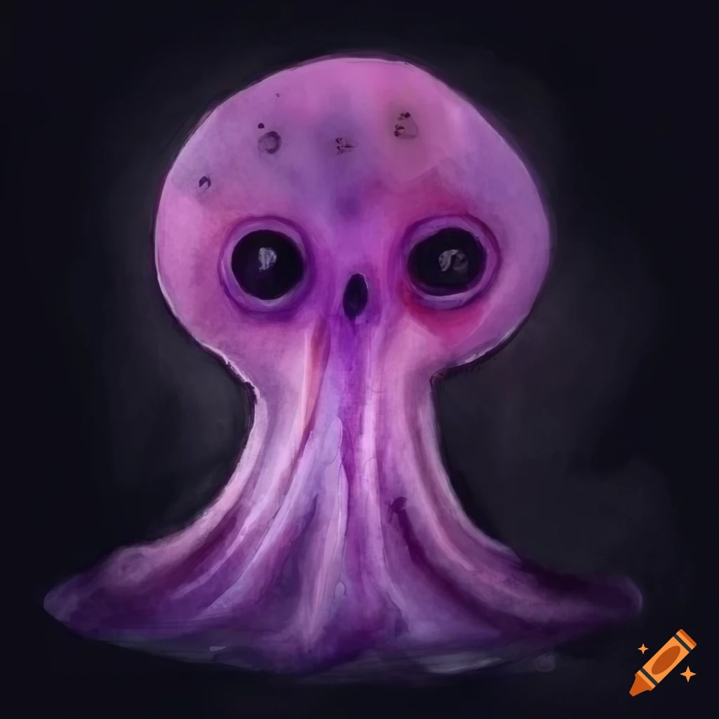 Ghostly watercolor art of a strange purple alien plant on Craiyon