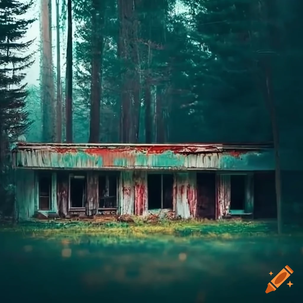 Dilapidated old motel in the woods on Craiyon