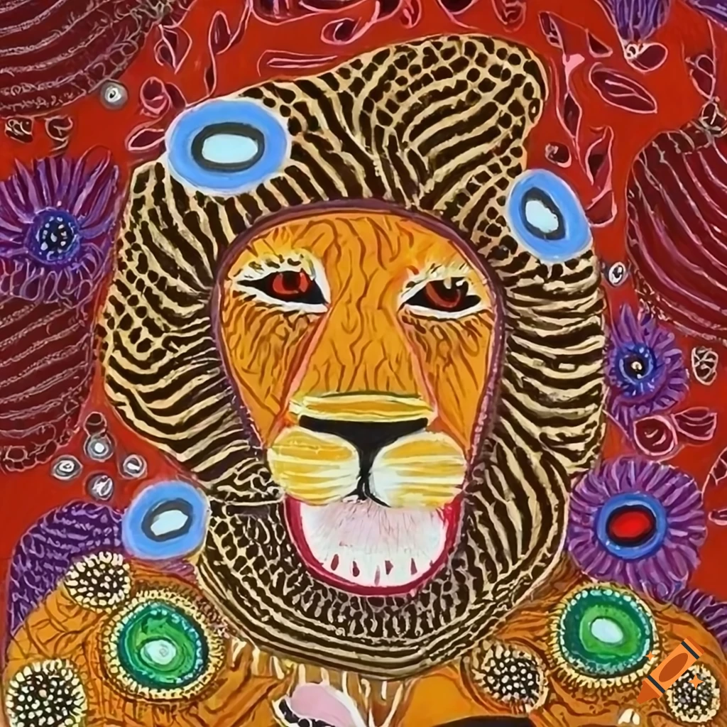 Lion wearing sheep clothes in Tinga Tinga style painting on Craiyon