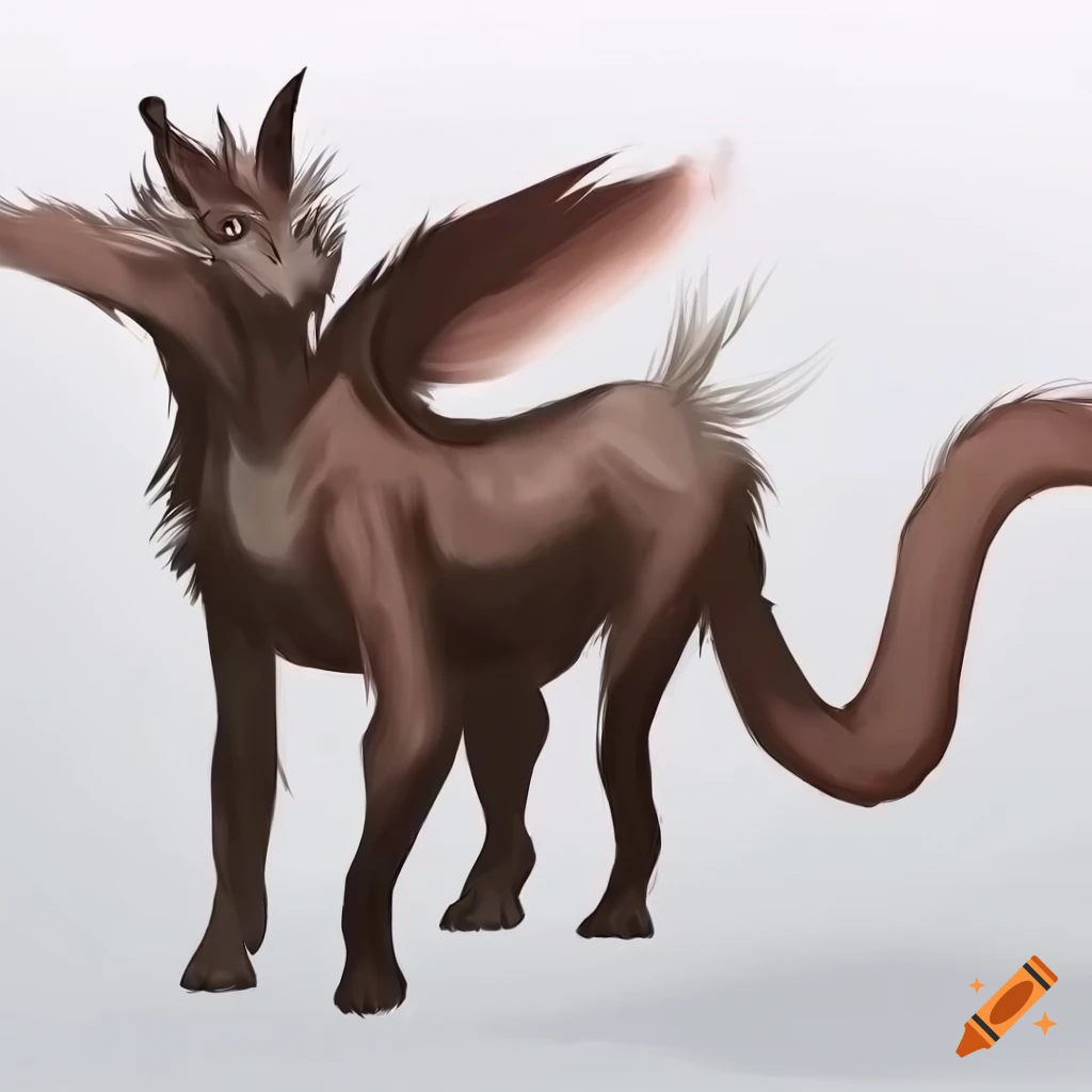 Elegant and graceful hybrid mythical quadrupedal creature with expressive eyes and a long tail ...
