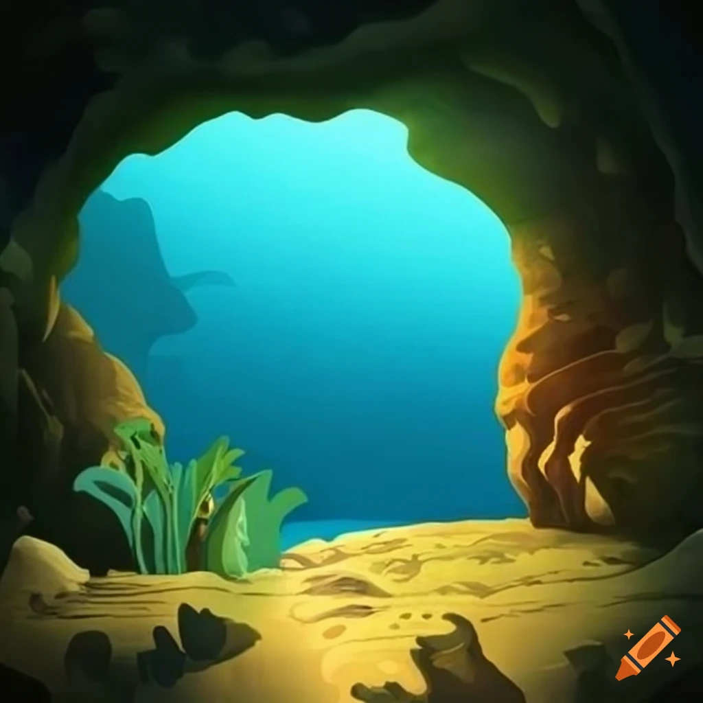 Cave near the sea for a kids' book on Craiyon