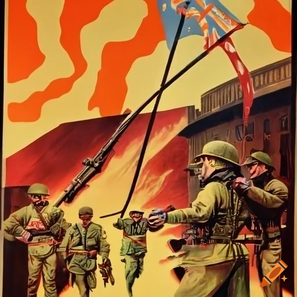 Vintage Cold War-themed propaganda poster showcasing military strength ...
