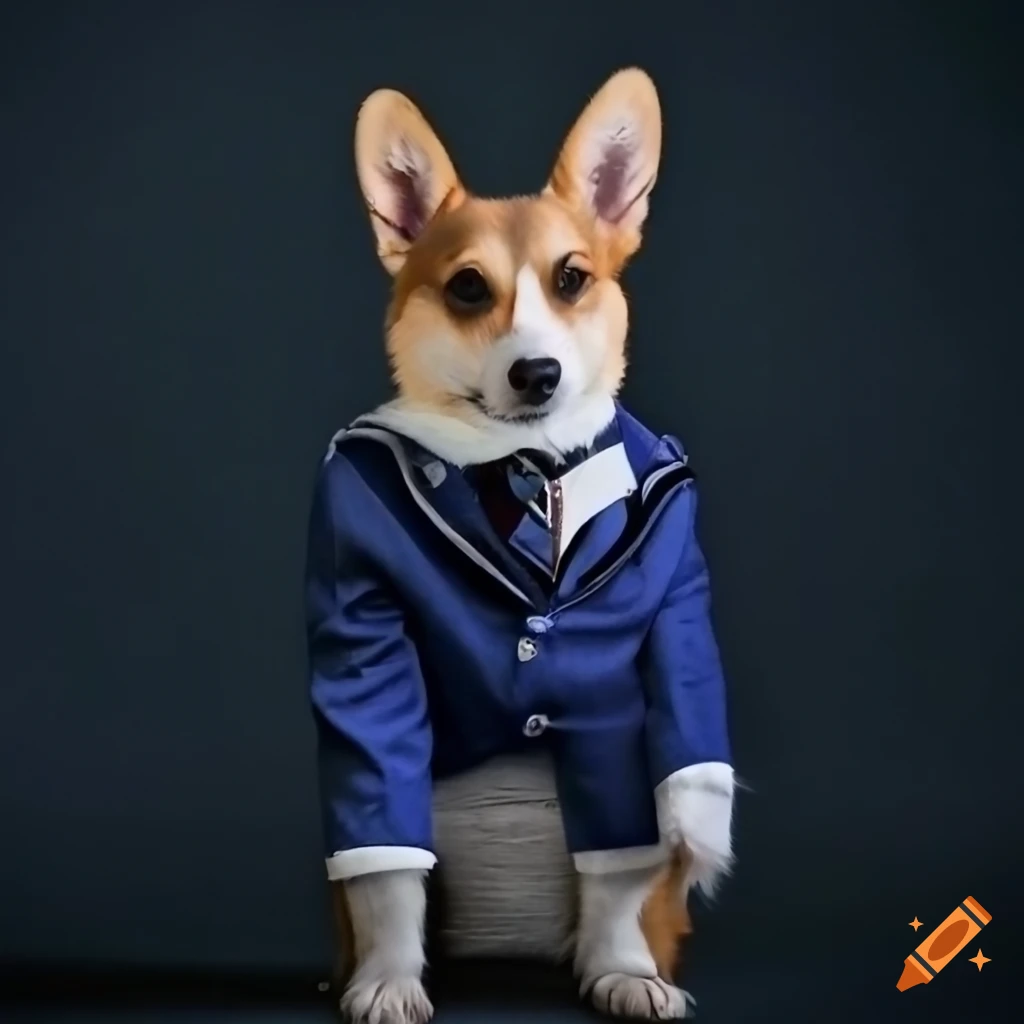 Corgi wearing a suit on Craiyon