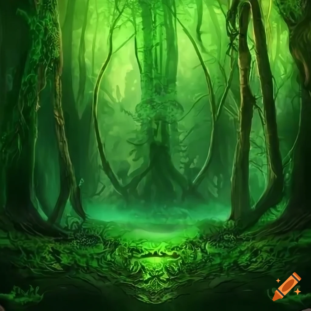 Fantasy mythic green vine forest background on Craiyon