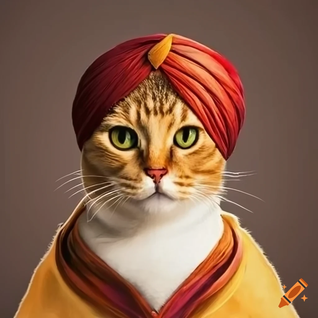 Sikh cat wearing a turban on Craiyon