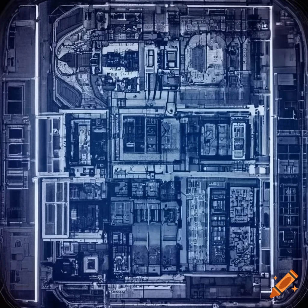 Detailed blueprint of a futuristic urban mech design on Craiyon