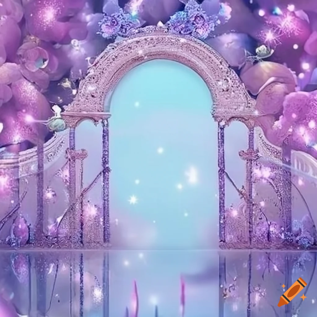 Beautiful and elegant design with glitter, flowers, and a magical gate ...