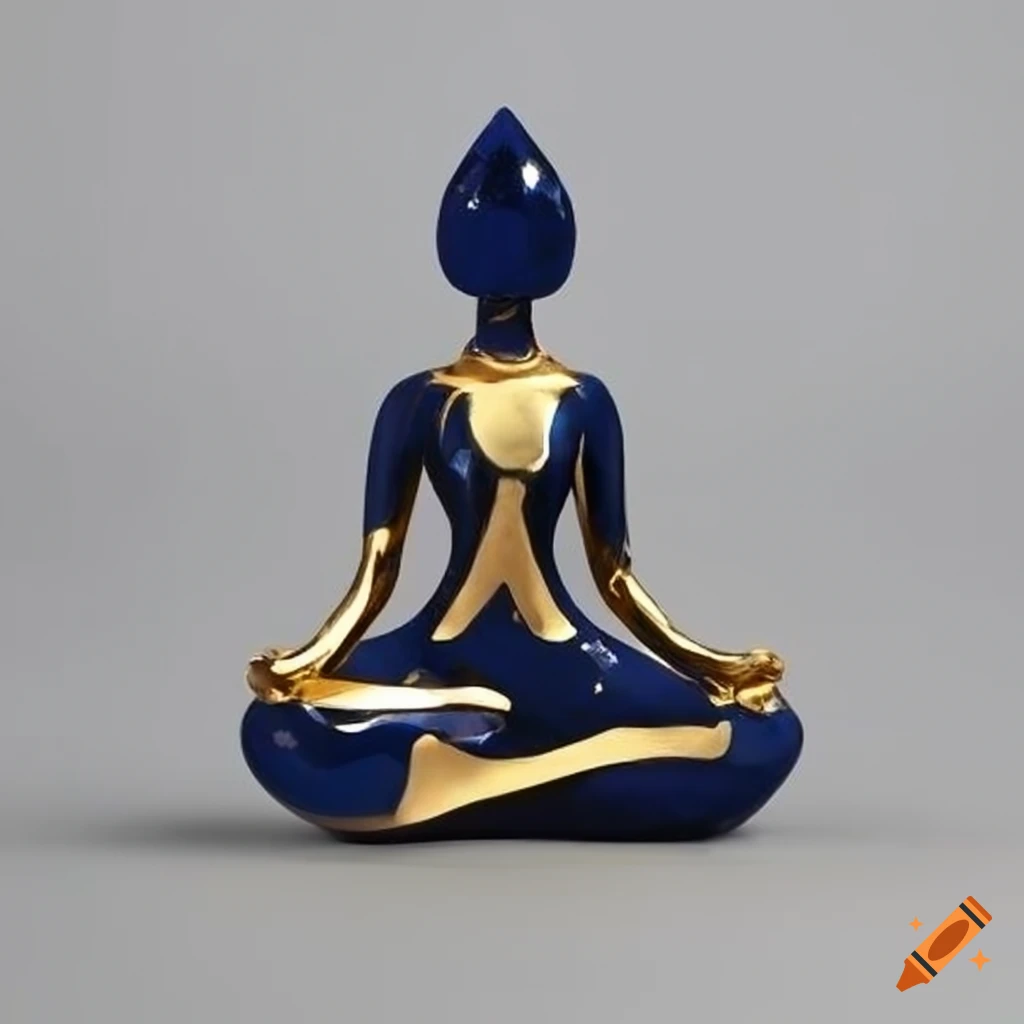 Dark blue and gold crystal meditation figure on Craiyon