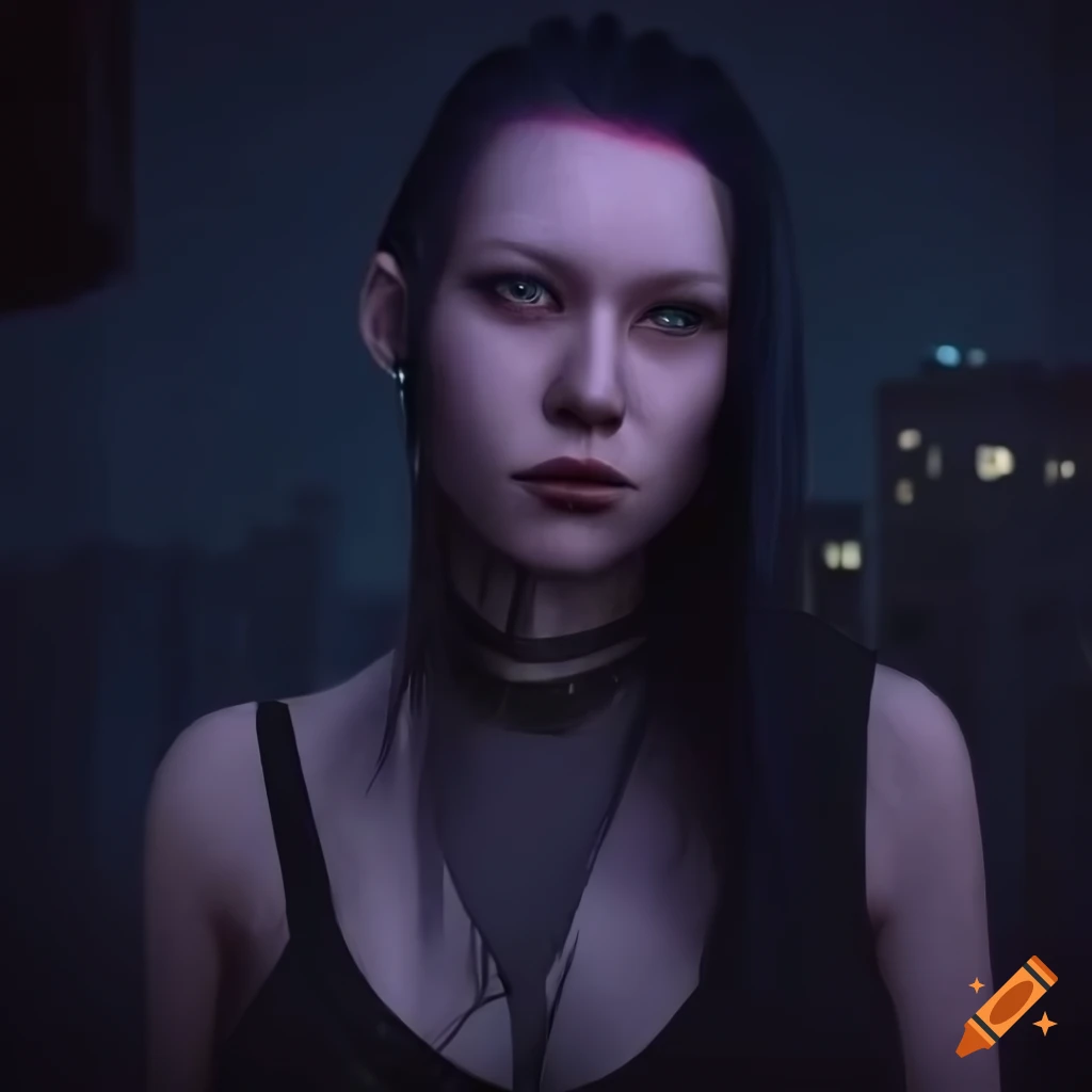 Female NPC in a cyberpunk dark city with hyper-realistic lighting on ...