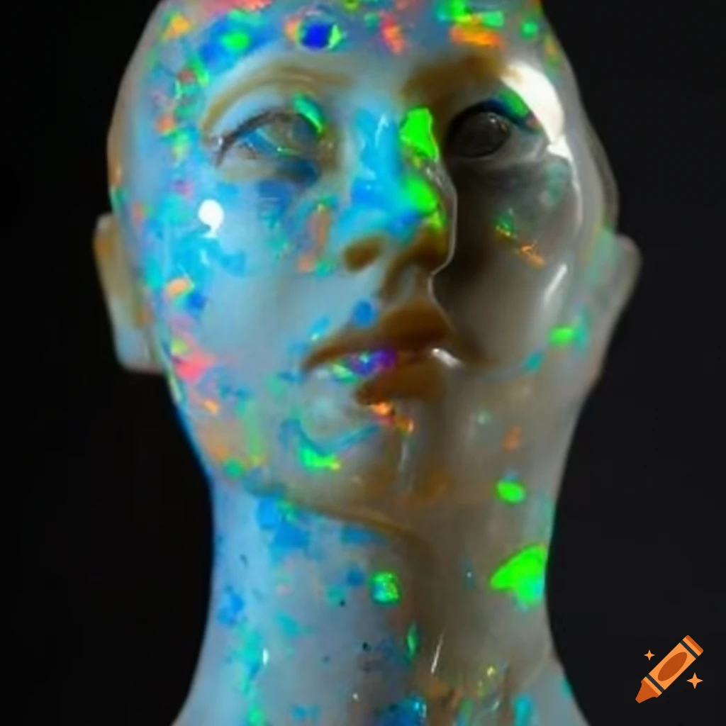 Opal gemstone human face sculpture on Craiyon
