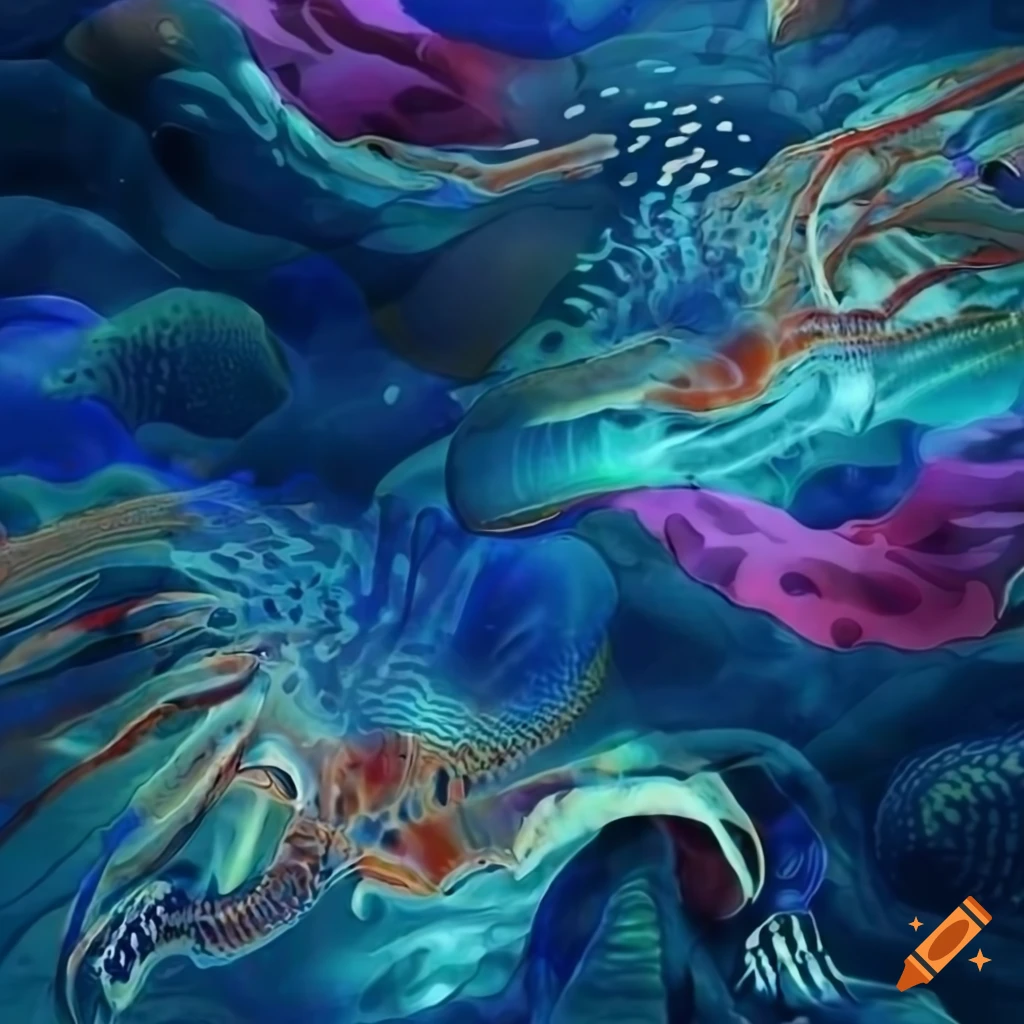 Abstract ocean and dive deep nautically crustacean core color design on ...