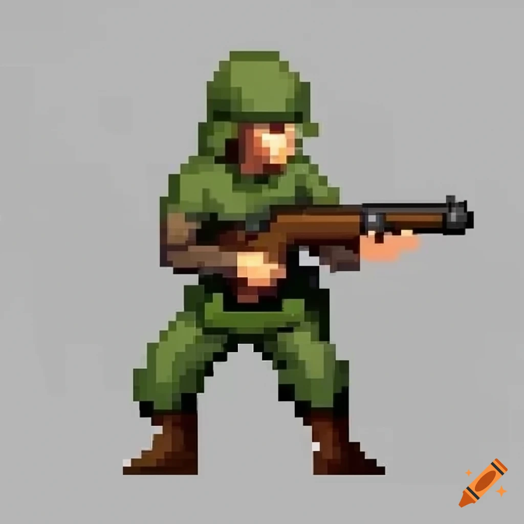 RPG pixel art sprite of a World War Two soldier with a rifle on Craiyon