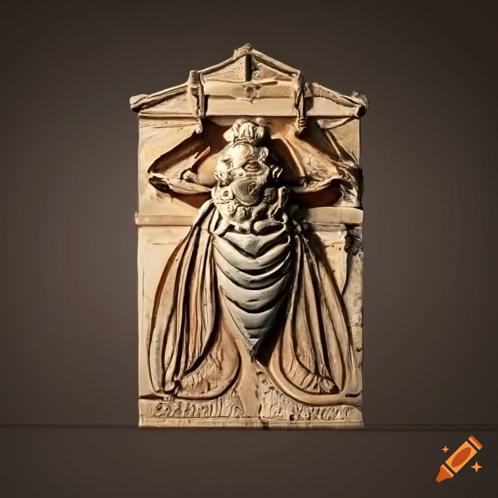 Roman bas relief with giant cicada surrounded by detailed framing on ...