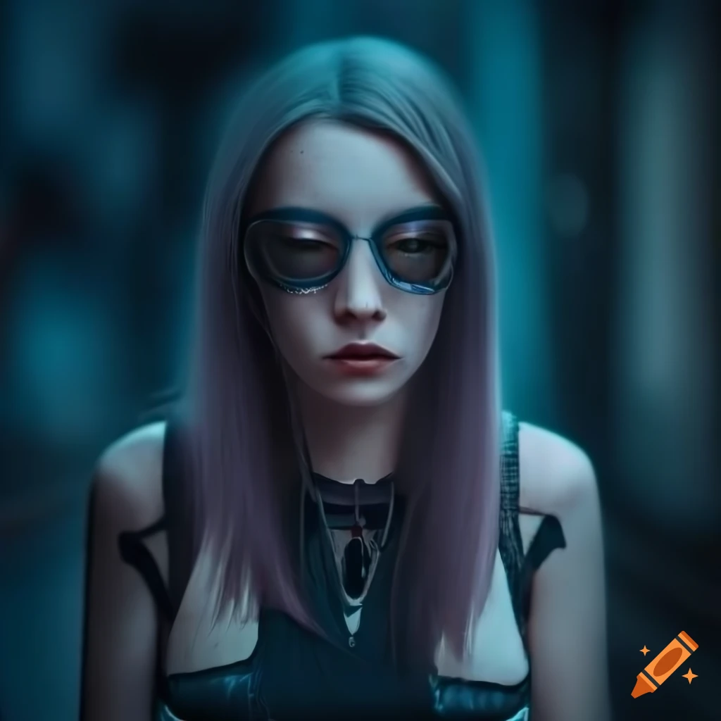 Portrait of a female NPC in a dark cyberpunk city with hyper-realistic ...