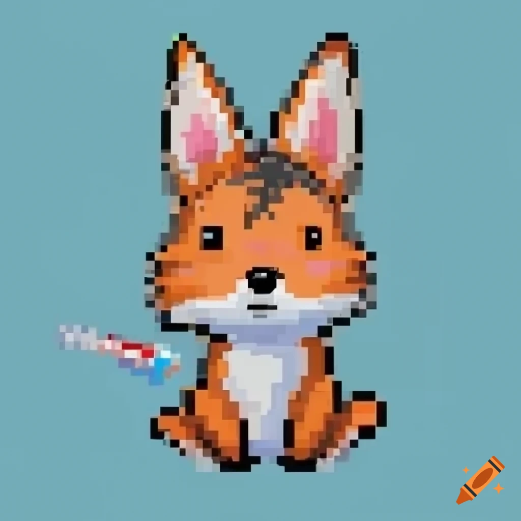 Pixel art of a stick figure checking fox's tail temperature on Craiyon