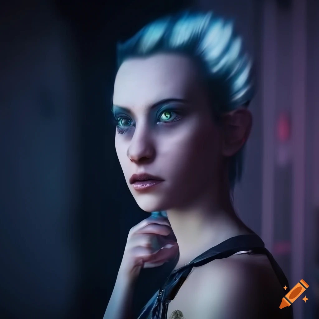 Female npc in a cyberpunk dark city setting with hyper-realistic ...