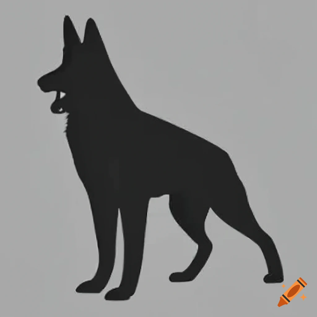 Silhouette of a black German shepherd sitting facing forward on Craiyon