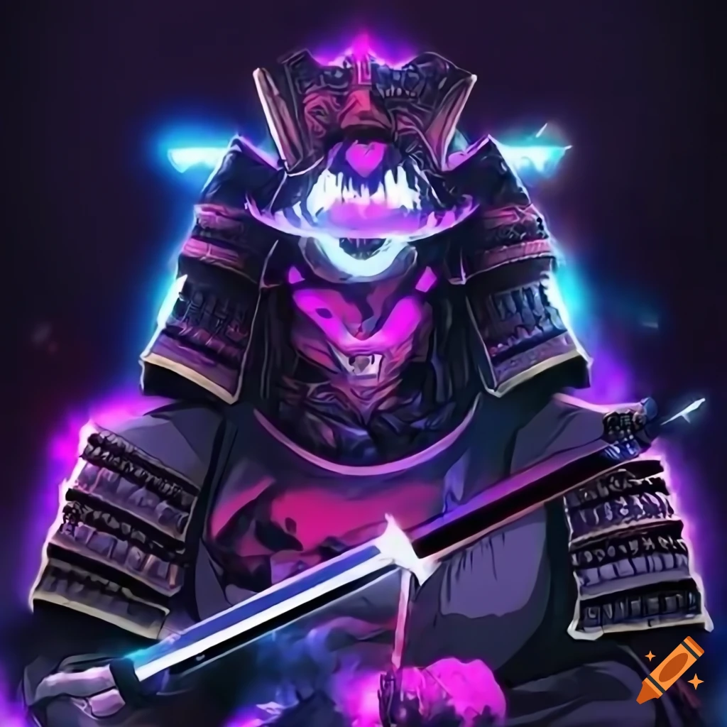 Cyber samurai with glowing sword in a digital environment on Craiyon