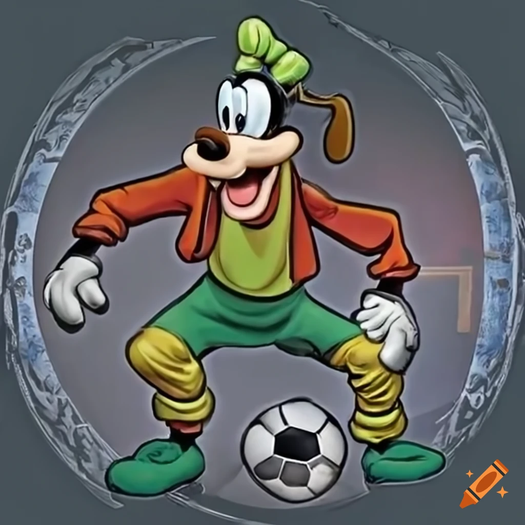 Goofy mascot as a goalkeeper in a soccer logo on Craiyon