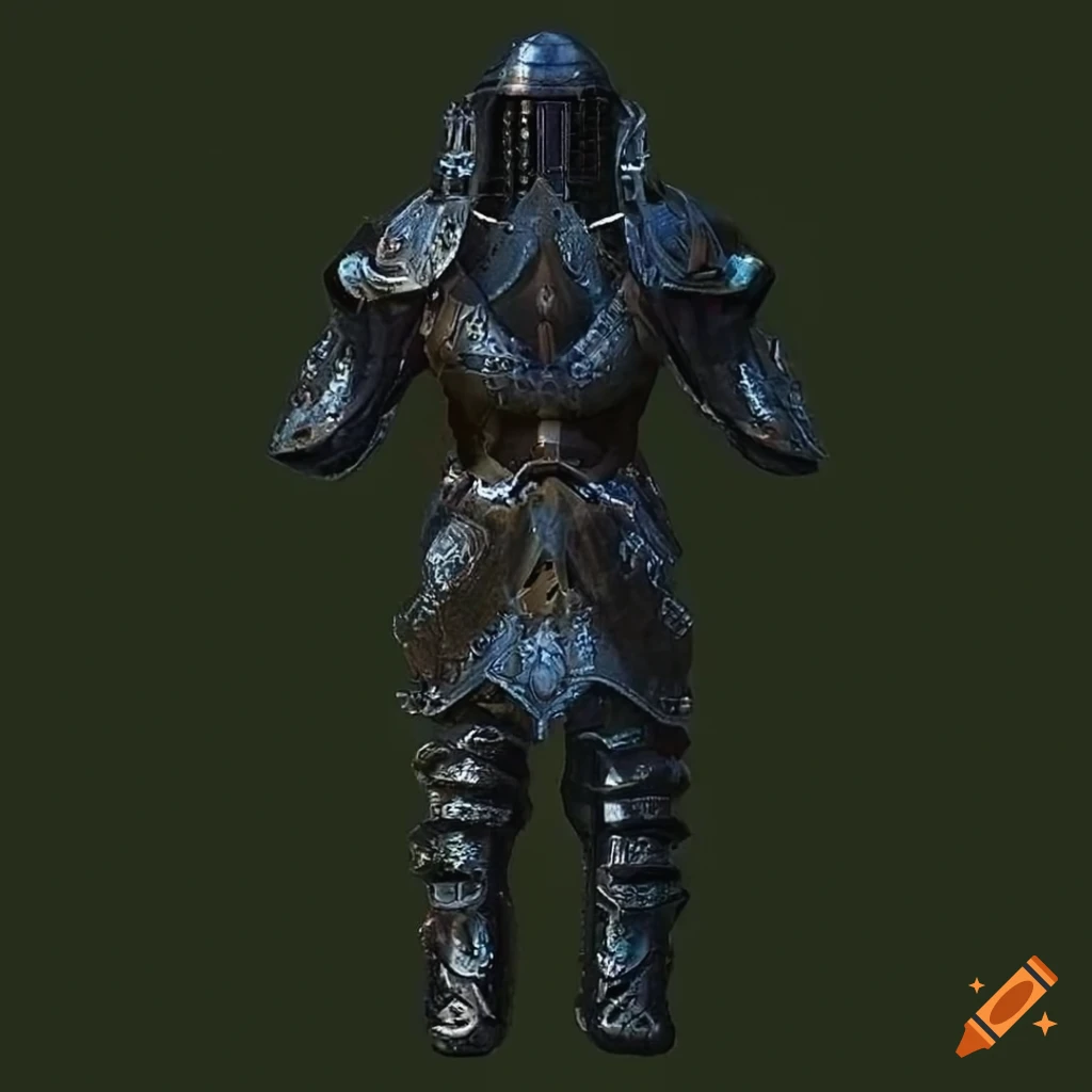 Magic front view of gothic armor with chainmail design on Craiyon