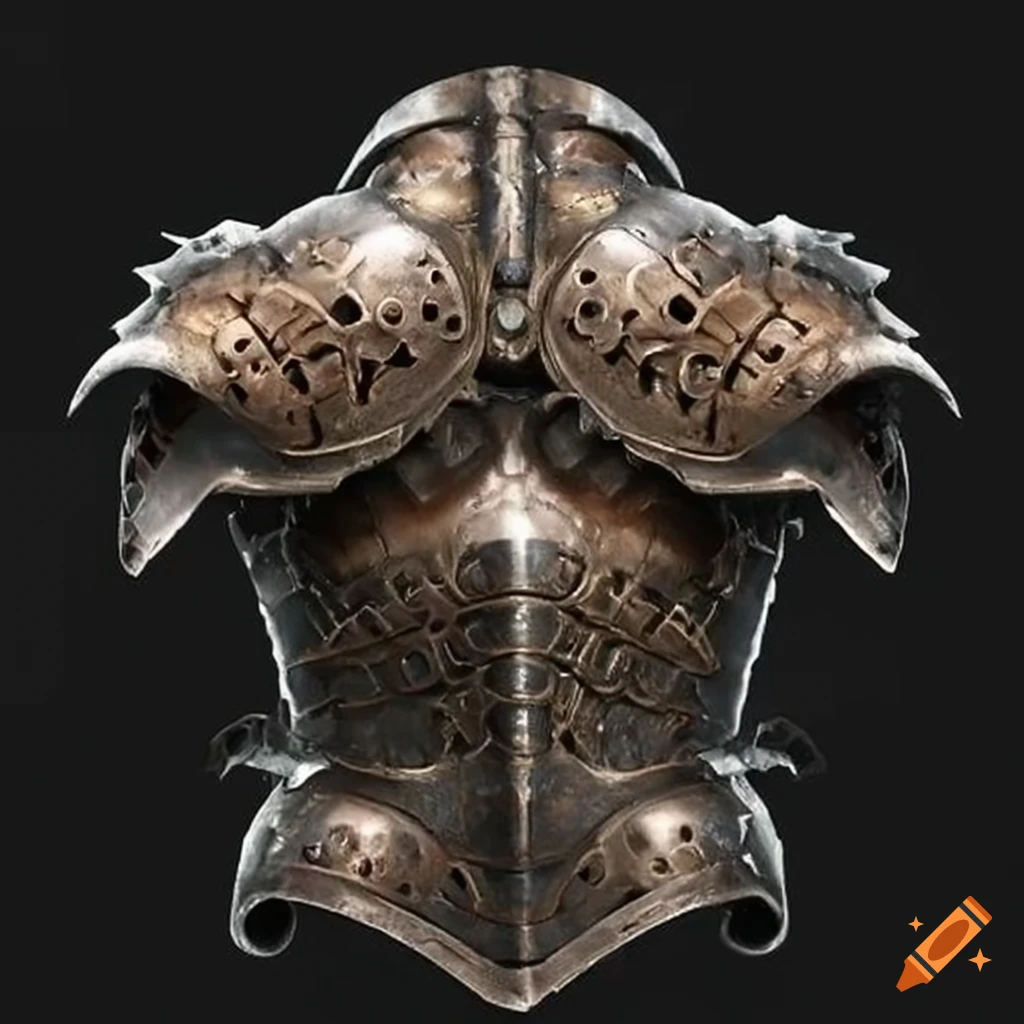Close view of intricately designed magic heavy body armor on Craiyon