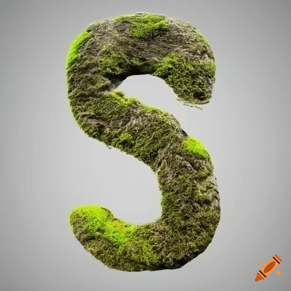 Moss-covered ancient stone letter on white background on Craiyon