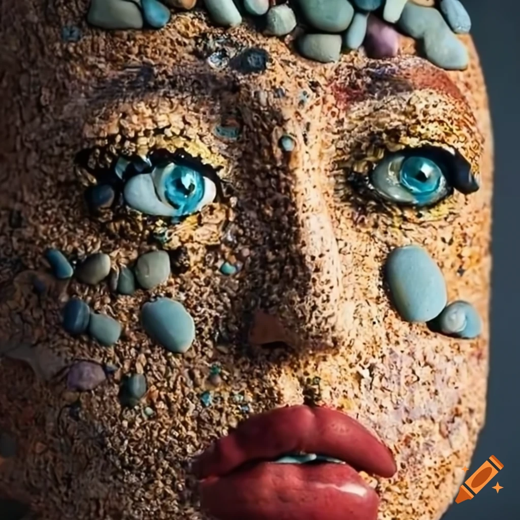 Lady's face made with pebbles on Craiyon
