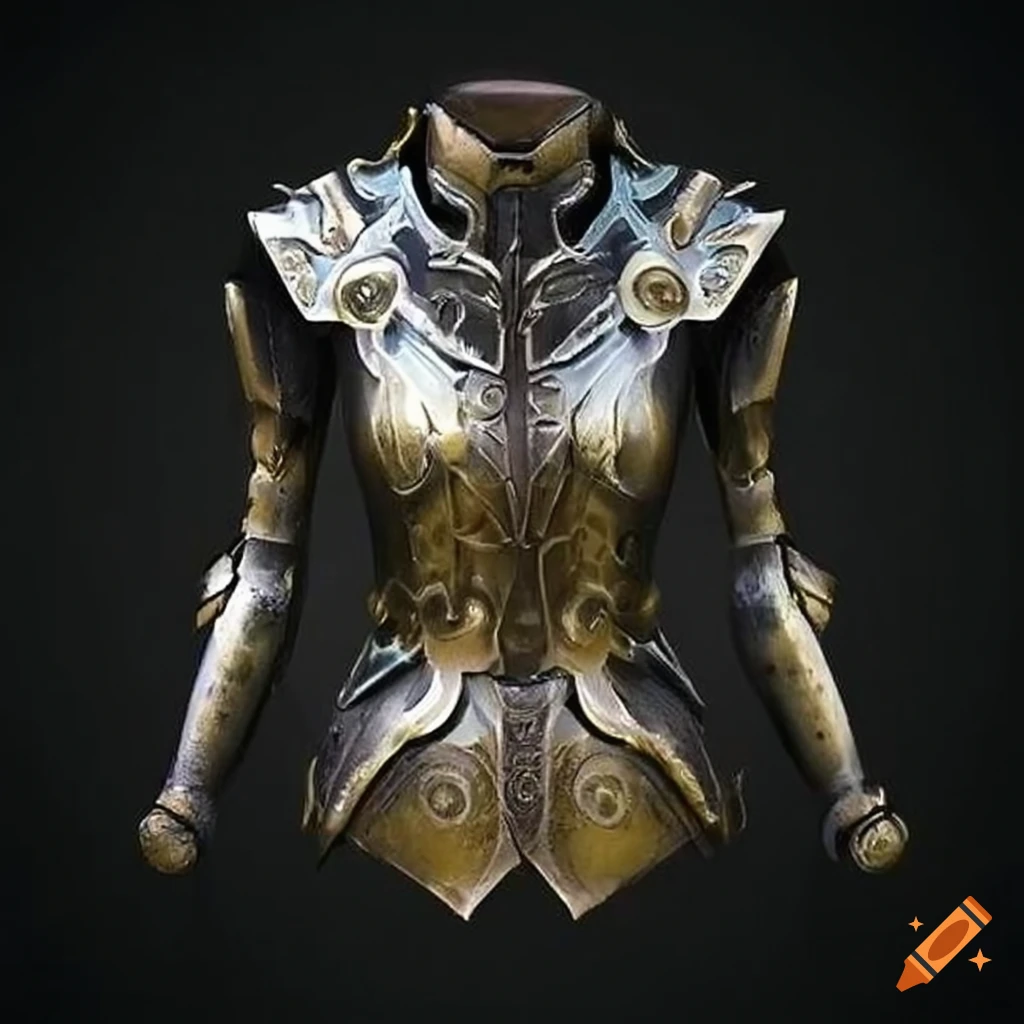 Close view of adorned magic body armor from the front on Craiyon