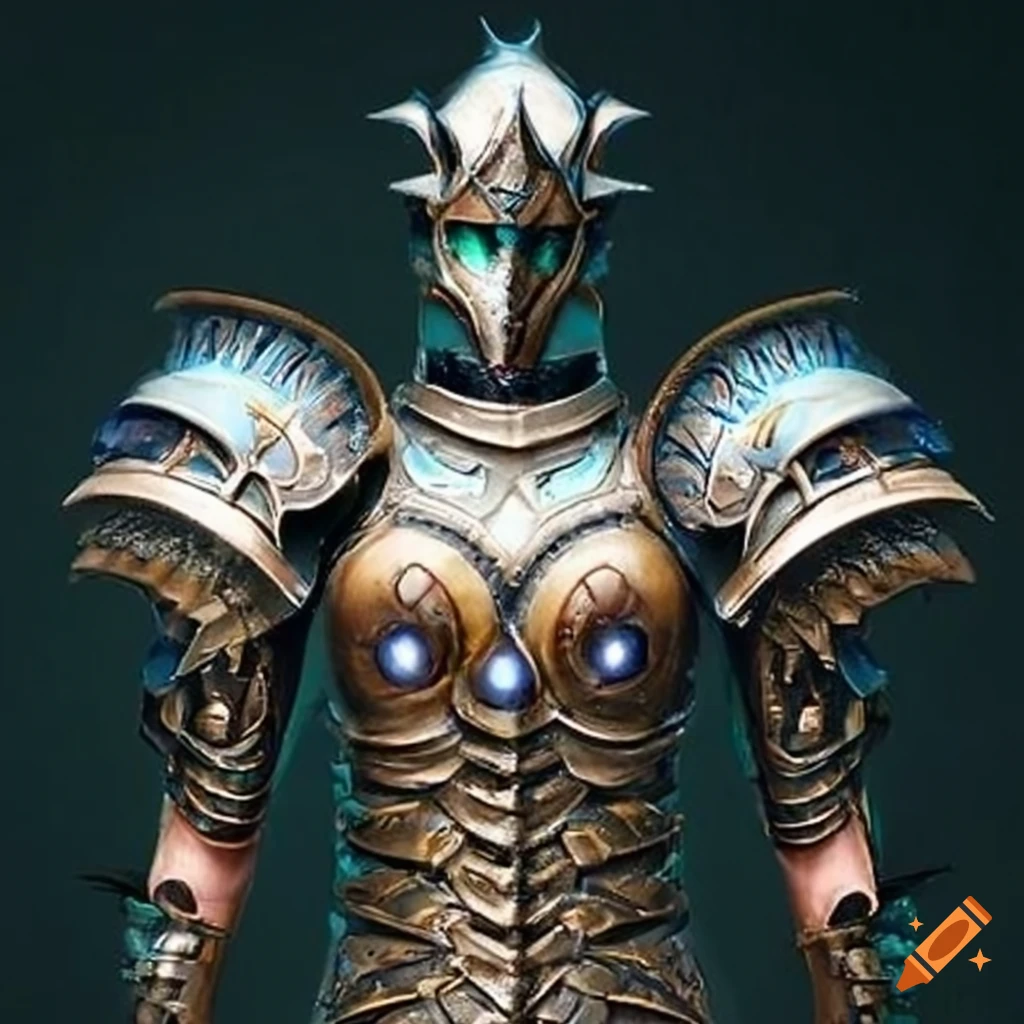 Front view of adorned magic body armor on Craiyon