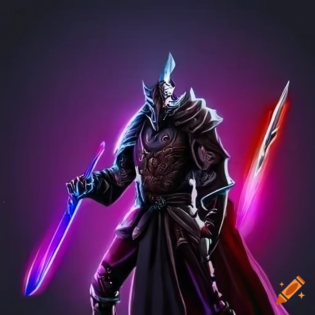 Warrior wielding rgb swords in a duel on Craiyon