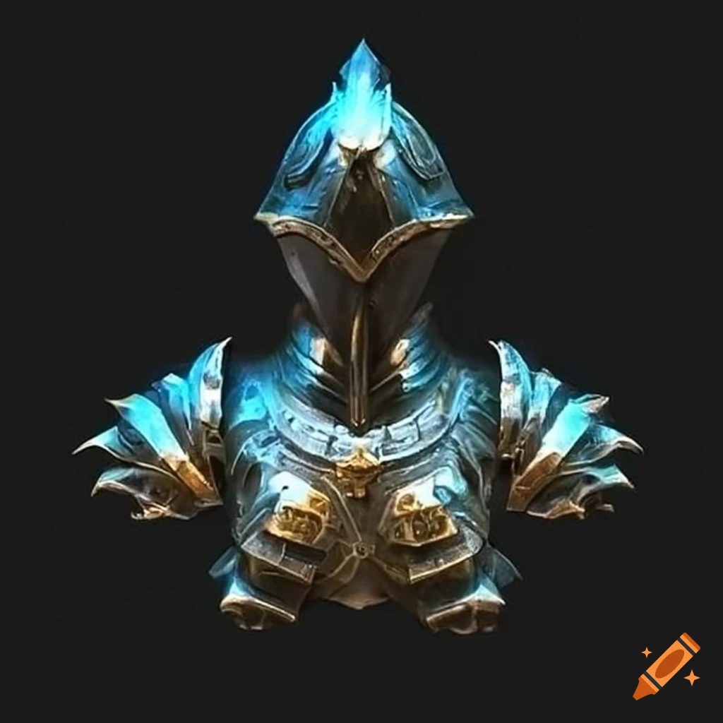 Front view of heavily armored magic warrior in close-up on Craiyon