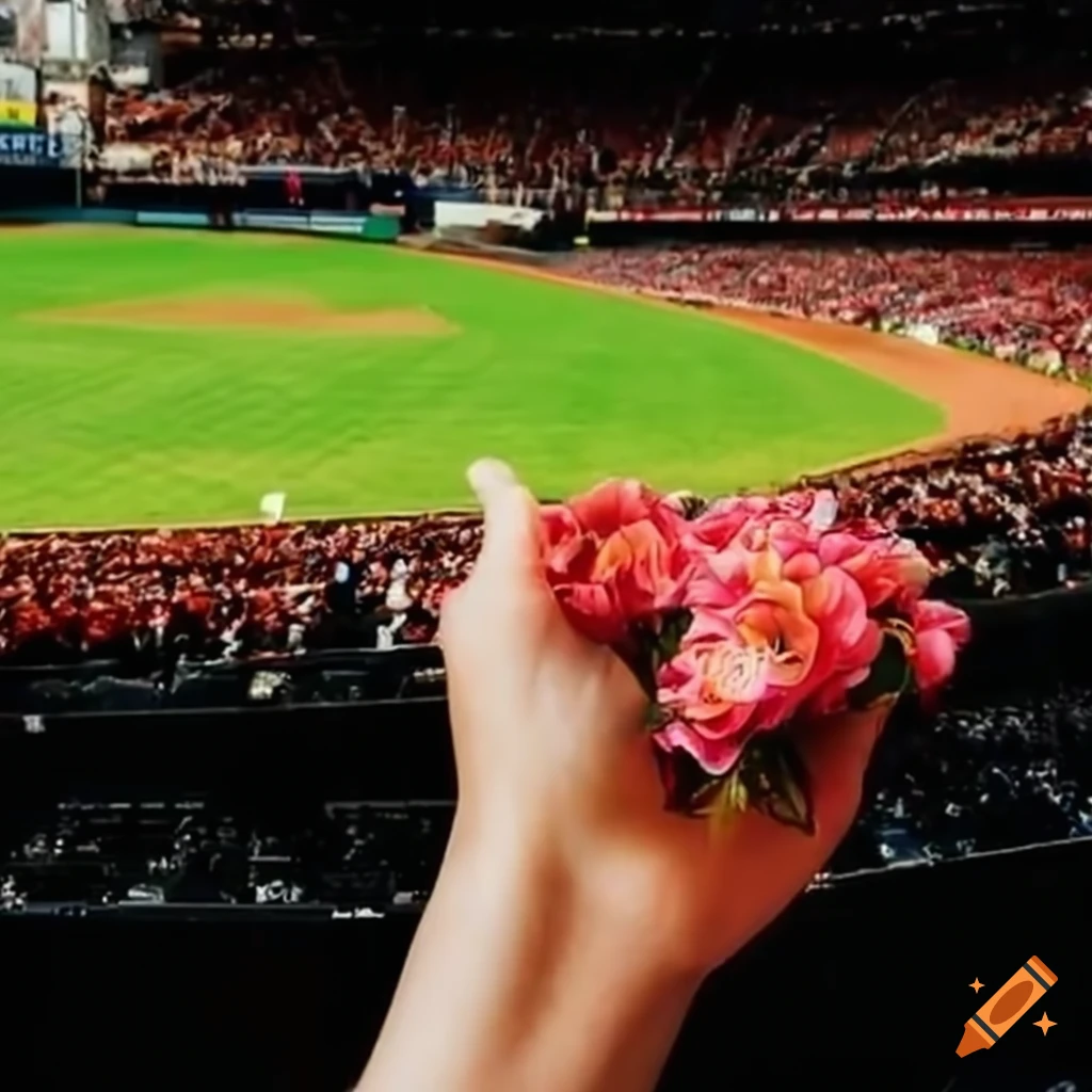 Public holding flowers at a baseball game on Craiyon