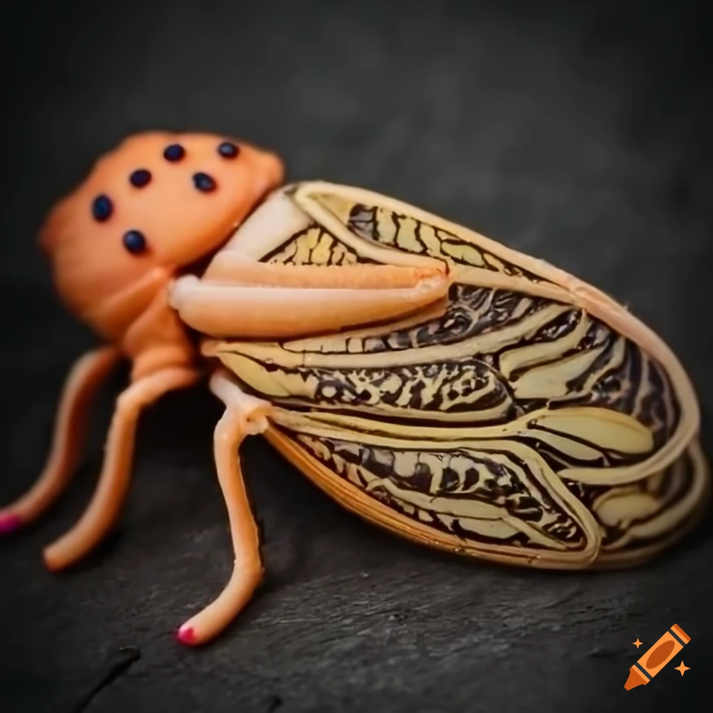 Intricately detailed marzipan cicada with candy eyes on Craiyon