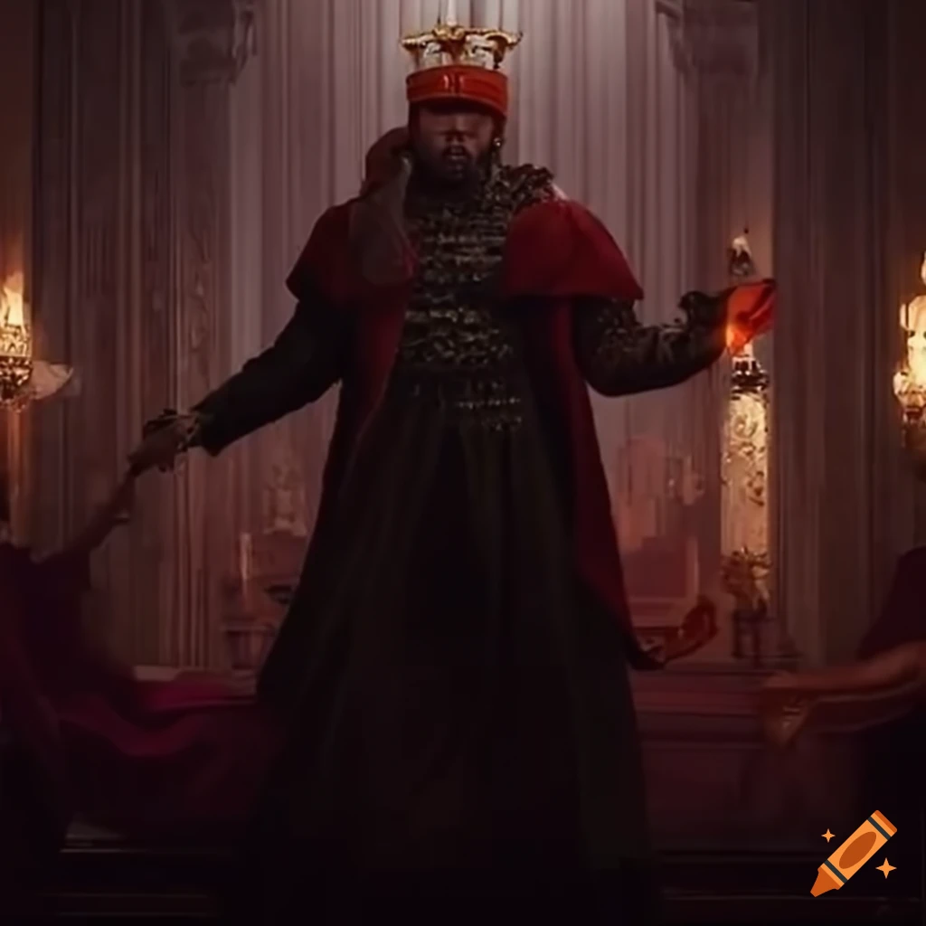 Modern-day soldier capturing a monarch in a grand castle room on Craiyon