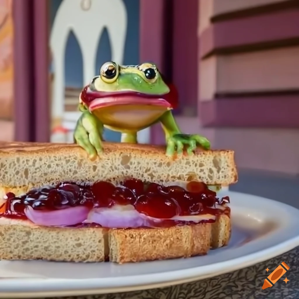 Frog eating a peanut-butter-and-jelly sandwich by the beverly hills ...