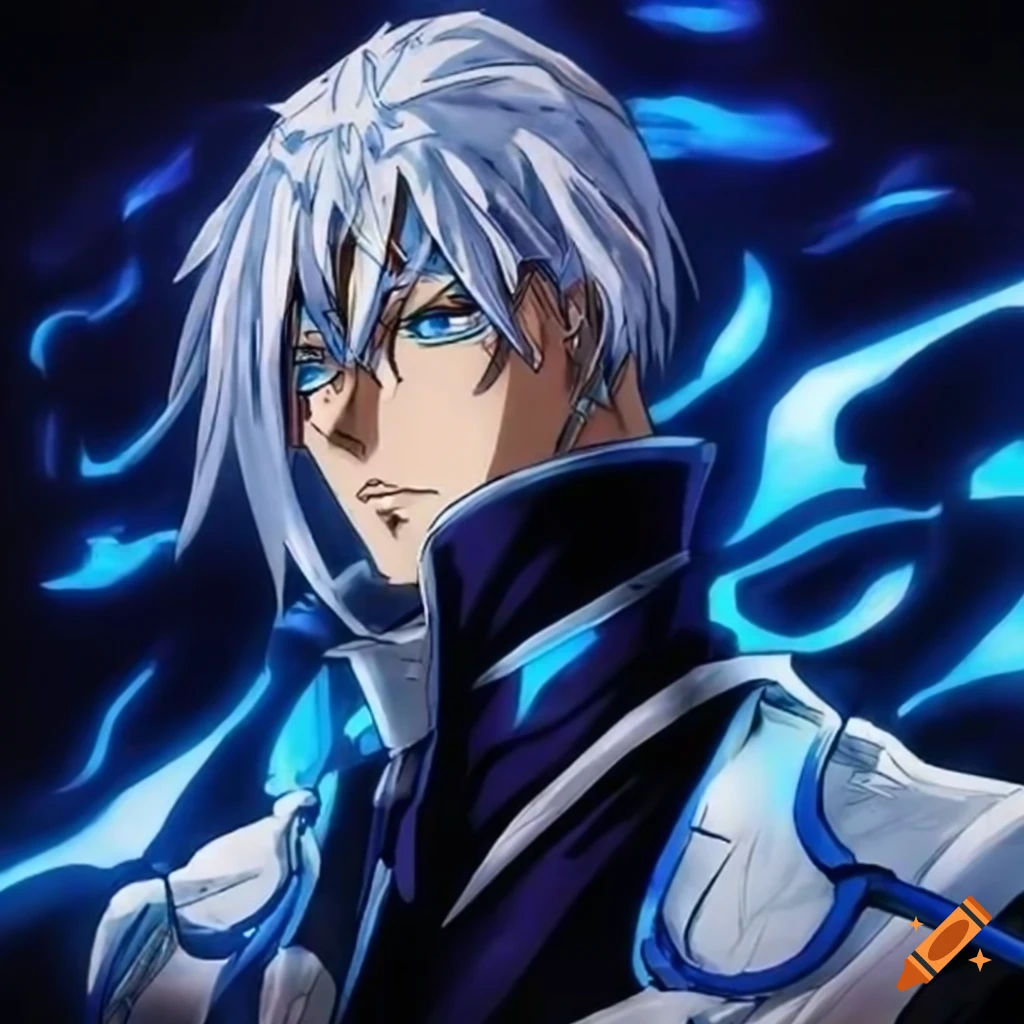 Fusion of byakuya kuchiki and satoru gojo as blue and white knight with ...