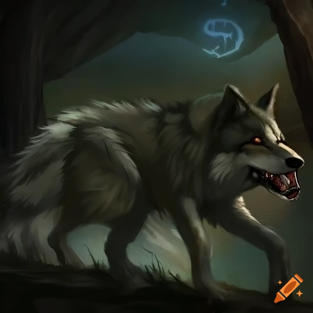 Wolf biting its prey in a fantasy art style on Craiyon