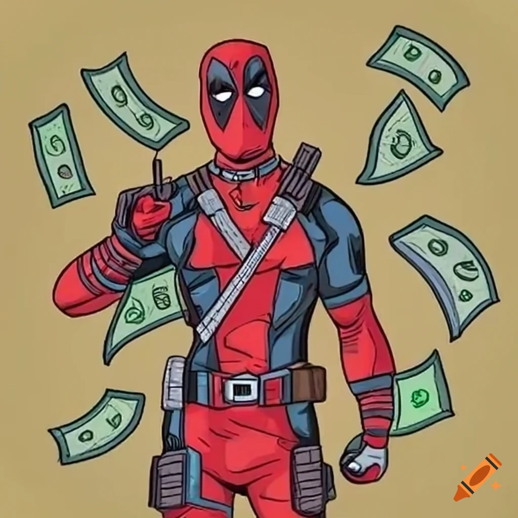 Superhero deadpool counting money on Craiyon