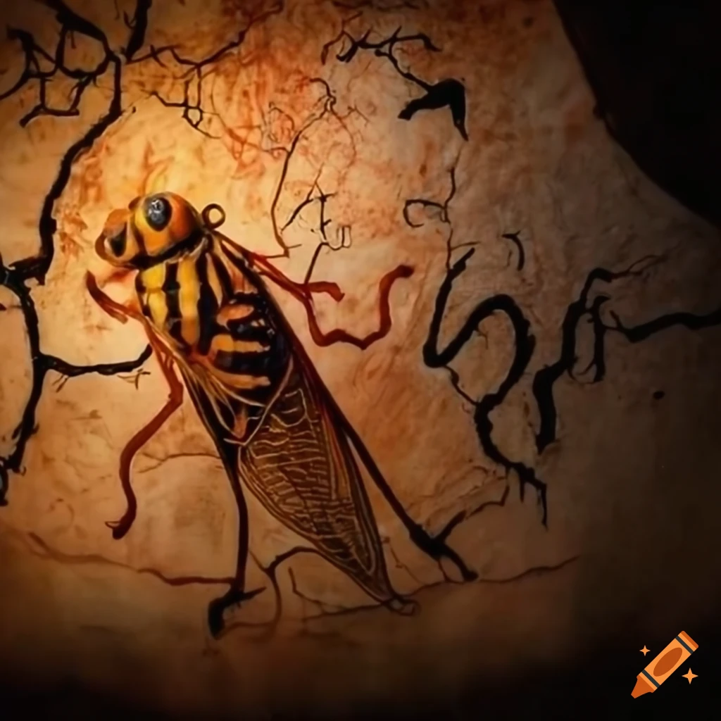 Cave painting of a cicada on Craiyon