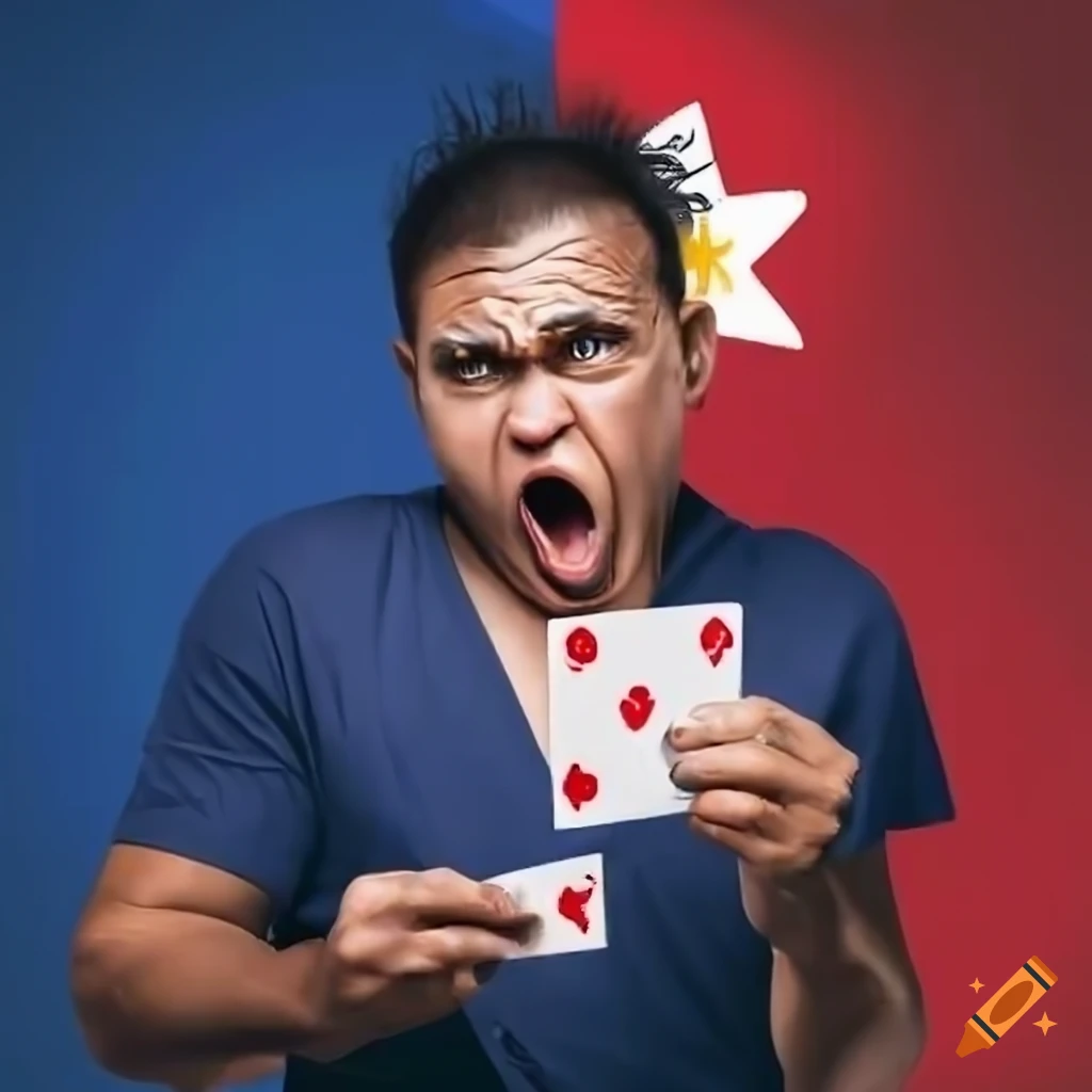 Filipino flag with a man holding playing cards on Craiyon