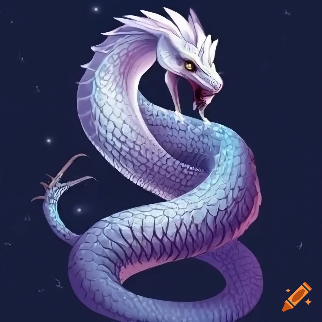 Elegant and graceful celestial white snake creature with expressive ...