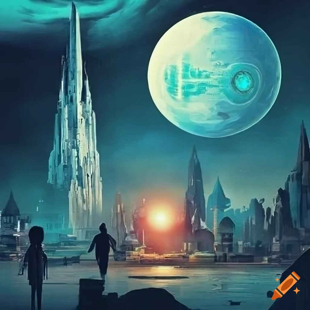 Travel poster with a sci-fi theme on Craiyon