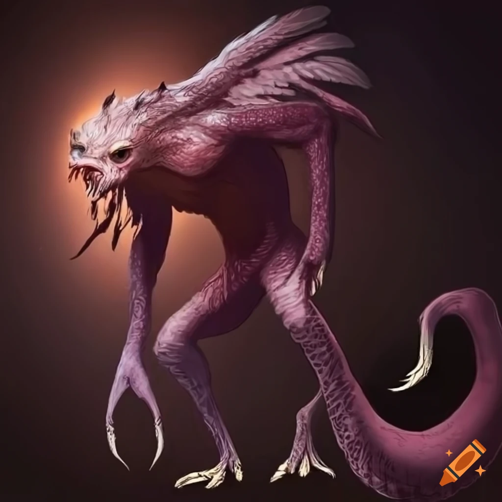 Hybrid mythical creature with expressive eyes and long tail in a warm ...
