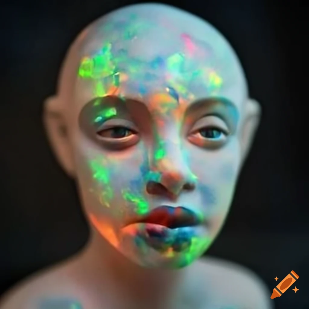 Opal gemstone human face sculpture on Craiyon