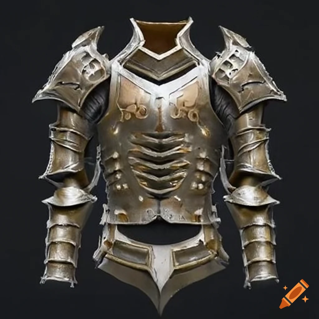 Close-up front view of intricately adorned magic body armor on Craiyon