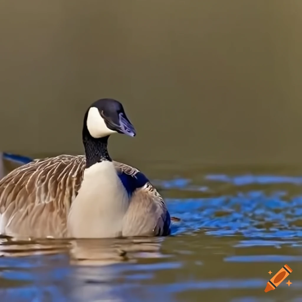 Aggressive Canada goose with fiery red eyes and ruffled feathers on Craiyon
