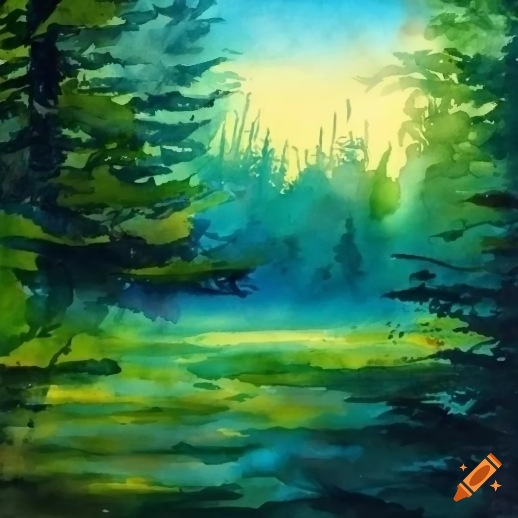 Watercolor forest landscape on Craiyon