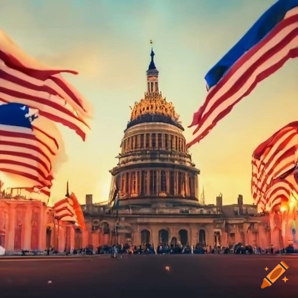 Celebration of victory day with parade and patriotic decorations on Craiyon